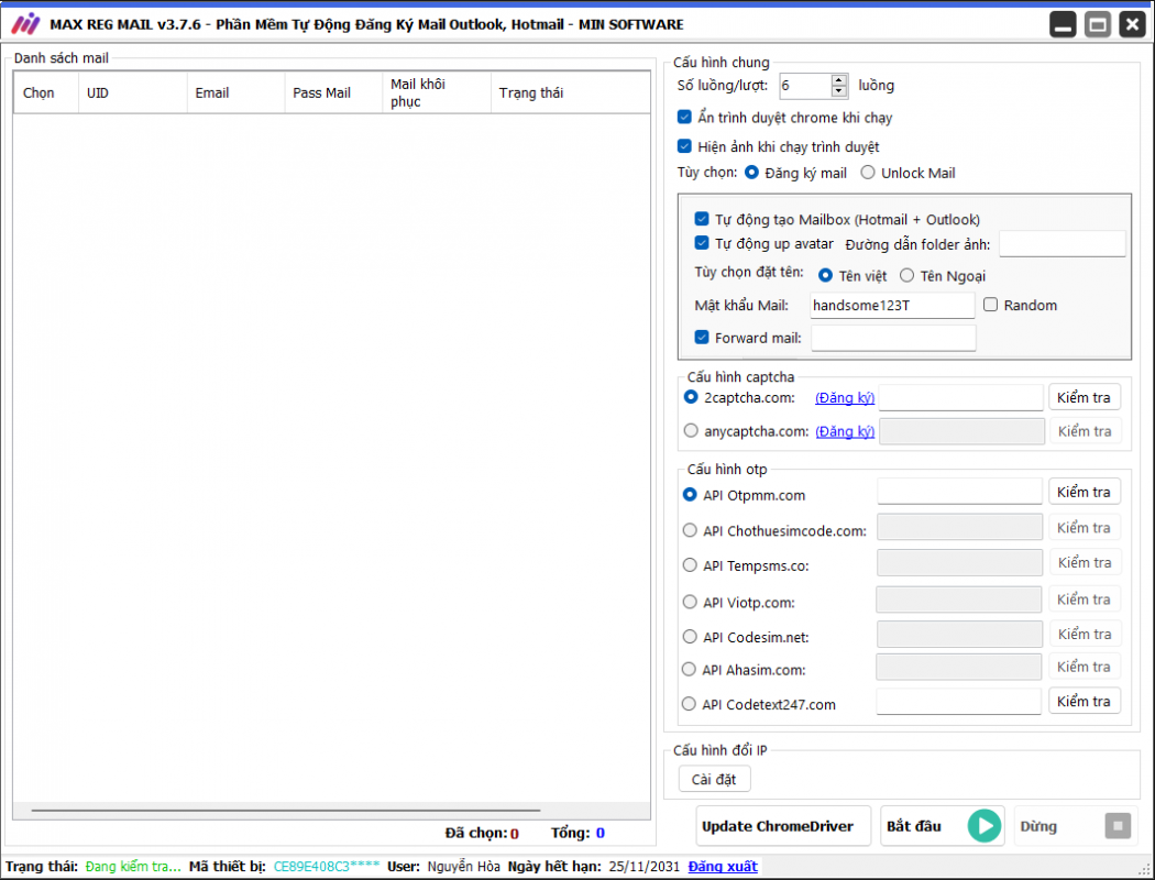 Software to automatically register hotmail, outlook mail - Max Reg Mail