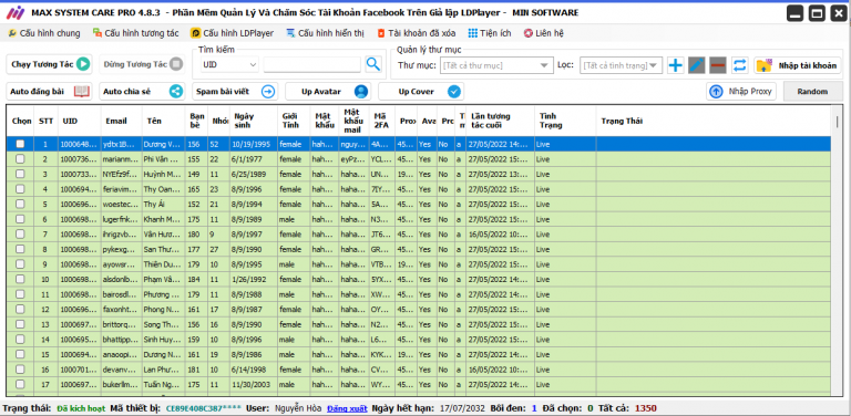 MaxSystemCare Pro – Phần mềm nuôi nick Facebook giả lập - MIN SOFTWARE